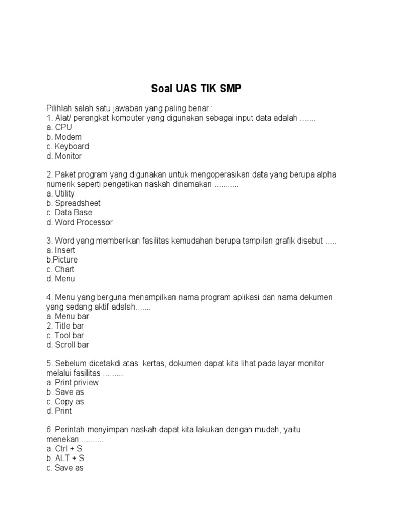 Soal Uas TIK SMP | PDF