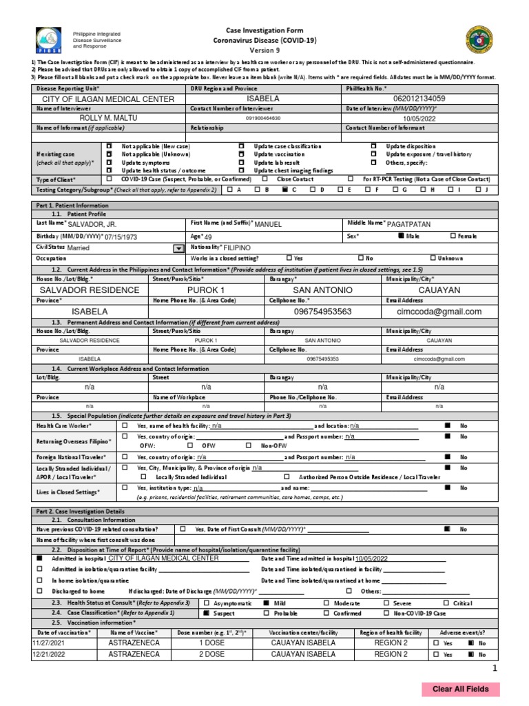 CIF - Version 9 Fillable | PDF | Pneumonia | Hypoxia (Medical)