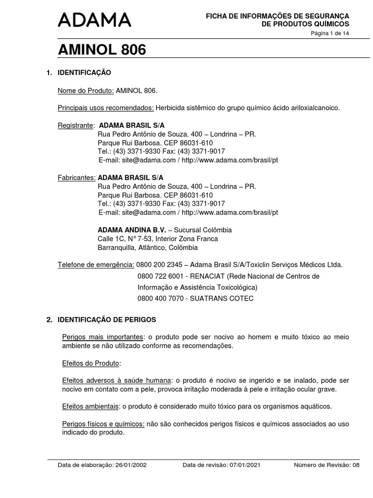 Aminol 806 - FISPQ | PDF