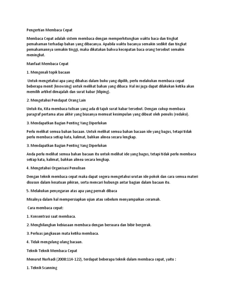 Pengertian Membaca Cepat | PDF