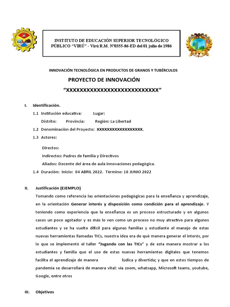 Formato Proyecto Innovacion | PDF | Aprendizaje | Enseñando