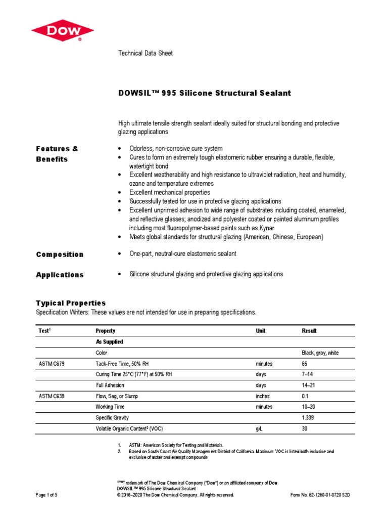 DOWSIL™ 995 Silicone Structural Sealant Technical Data Sheet | PDF ...