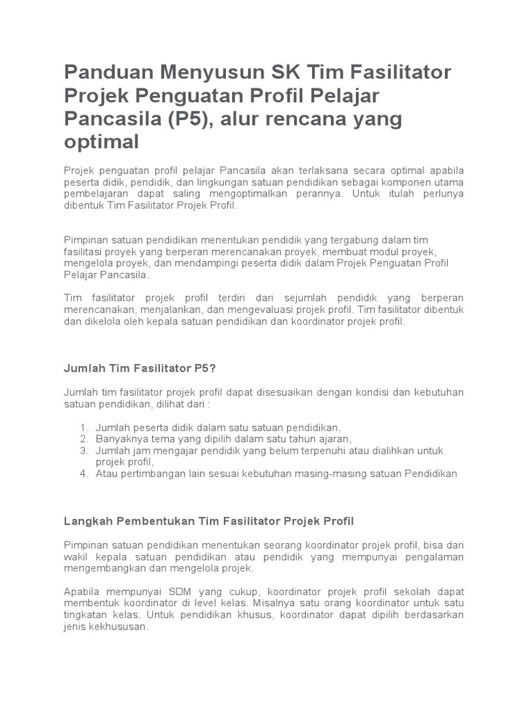 Panduan Menyusun SK Tim Fasilitator Projek Penguatan Profil Pelajar ...