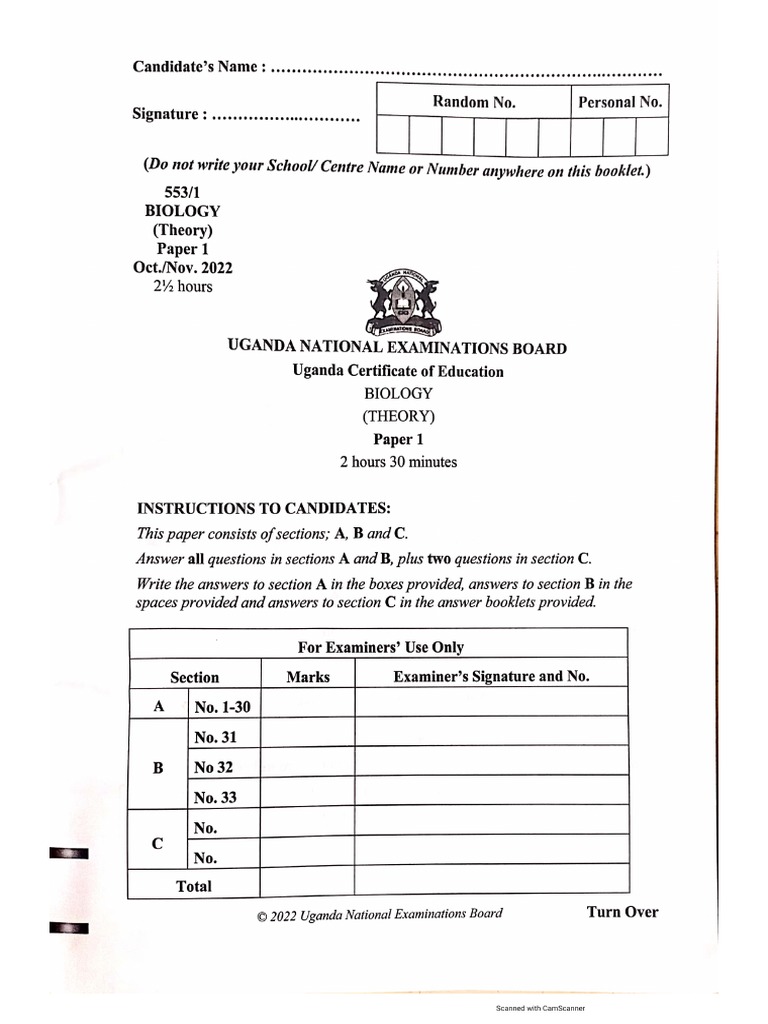 Uce Biology p1 2022 (Uneb) | PDF