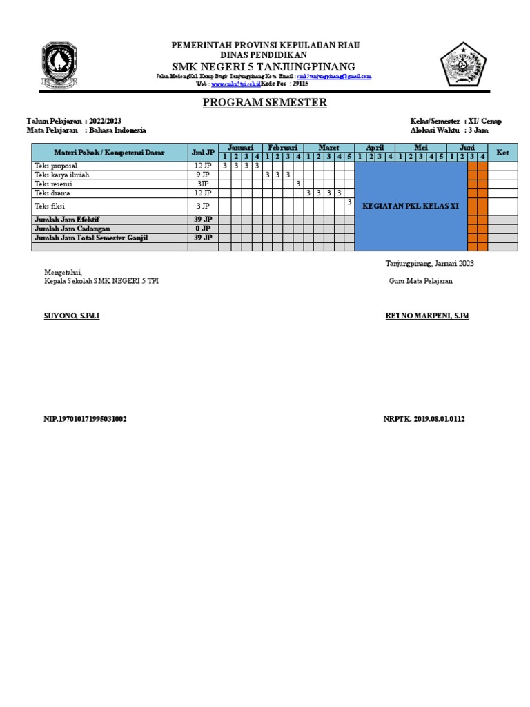 Prosem Genap PKK Kelas Xi 2022-2023 Ok | PDF