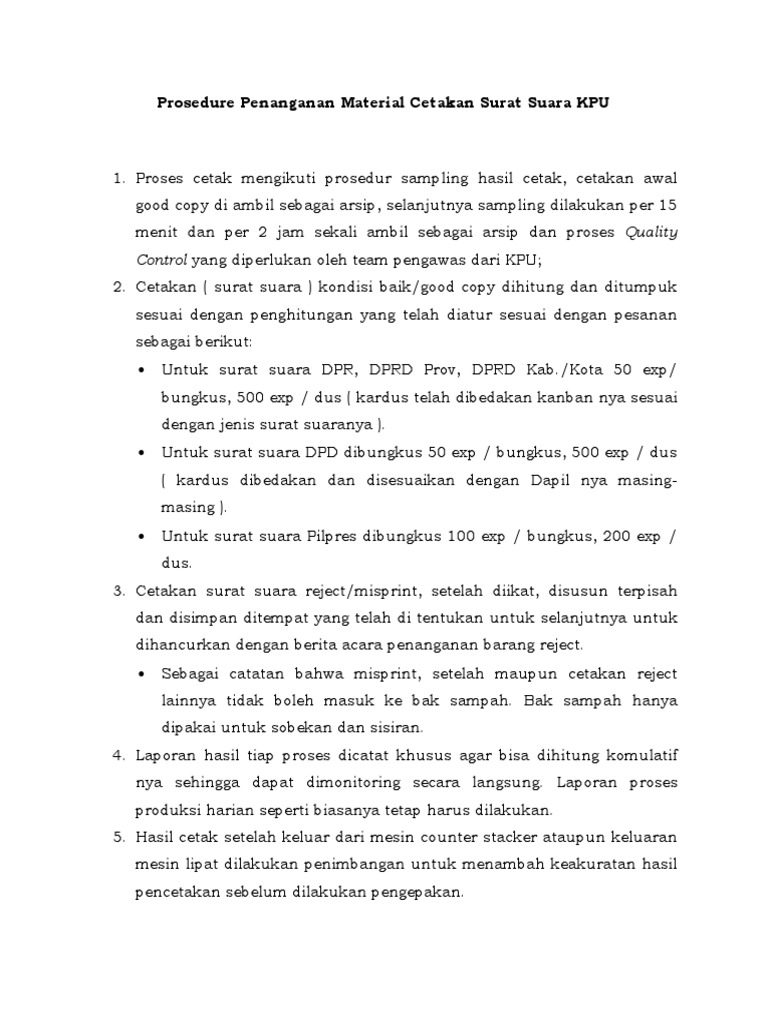 Prosedur Cetak Surat Suara KPU | PDF