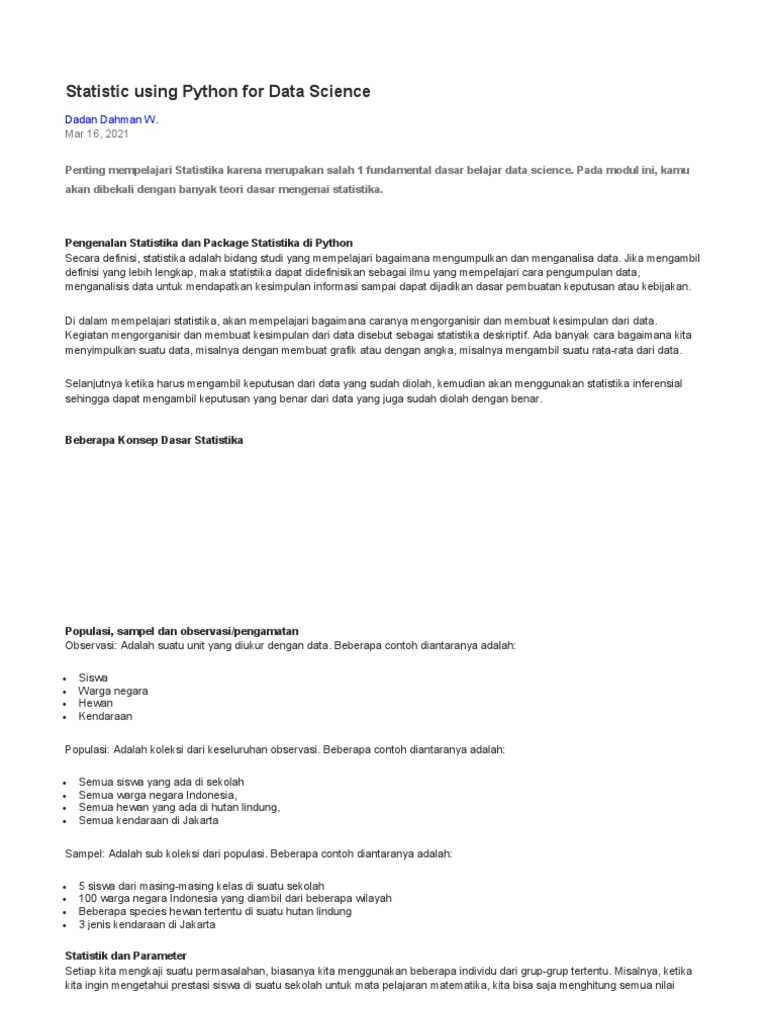 Statistic Using Python For Data Science | PDF