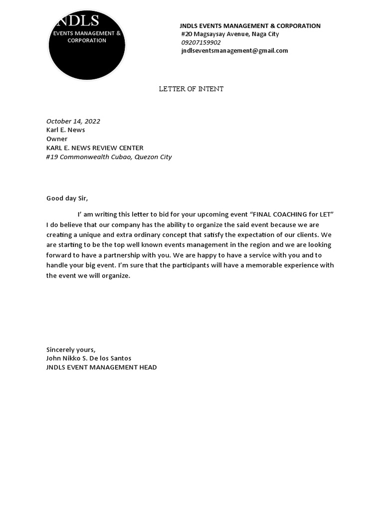 Letter of Intent | PDF