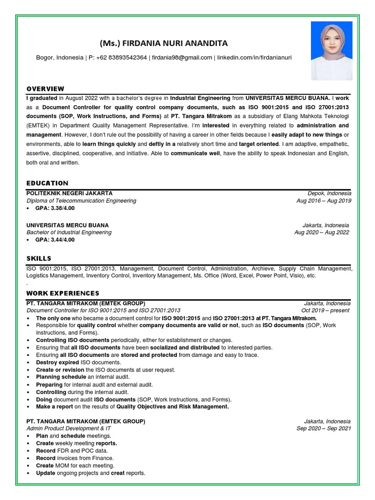 CV - Firdania Nuri Anandita | PDF | Computing | Service Industries