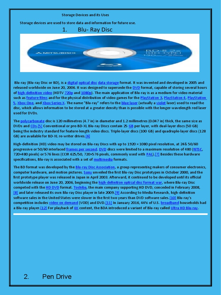 Storage Devices and Its Uses | PDF | Blu Ray | Floppy Disk