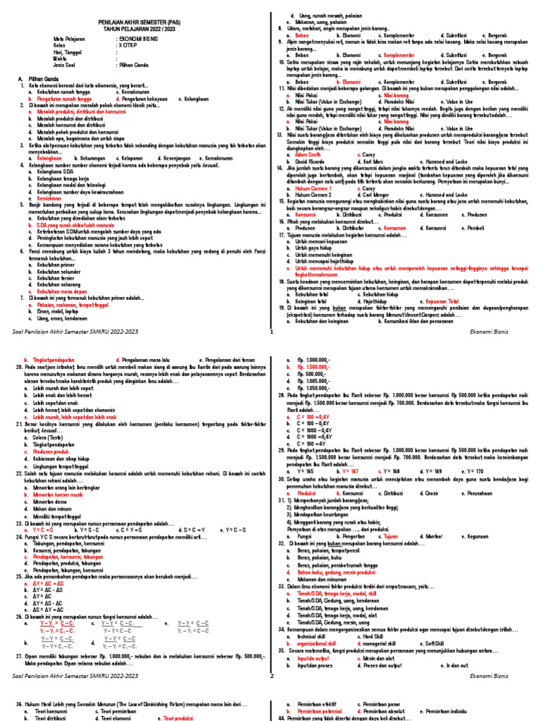 Pas 2022 Ekonomi Bisnis X | PDF