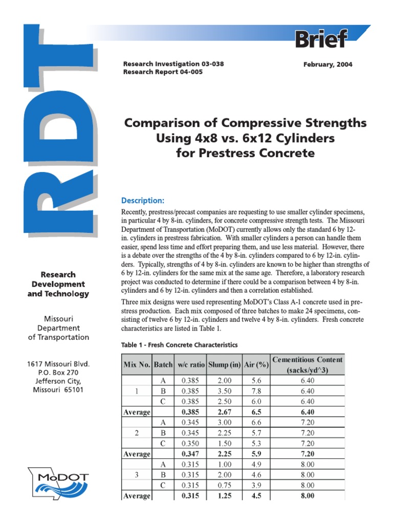 Comparison of Compressive Strengths 6x12 Vs 4x8 | PDF | Concrete ...