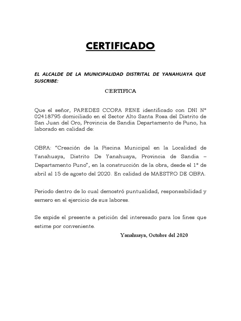 Certificado de Trabajo | PDF