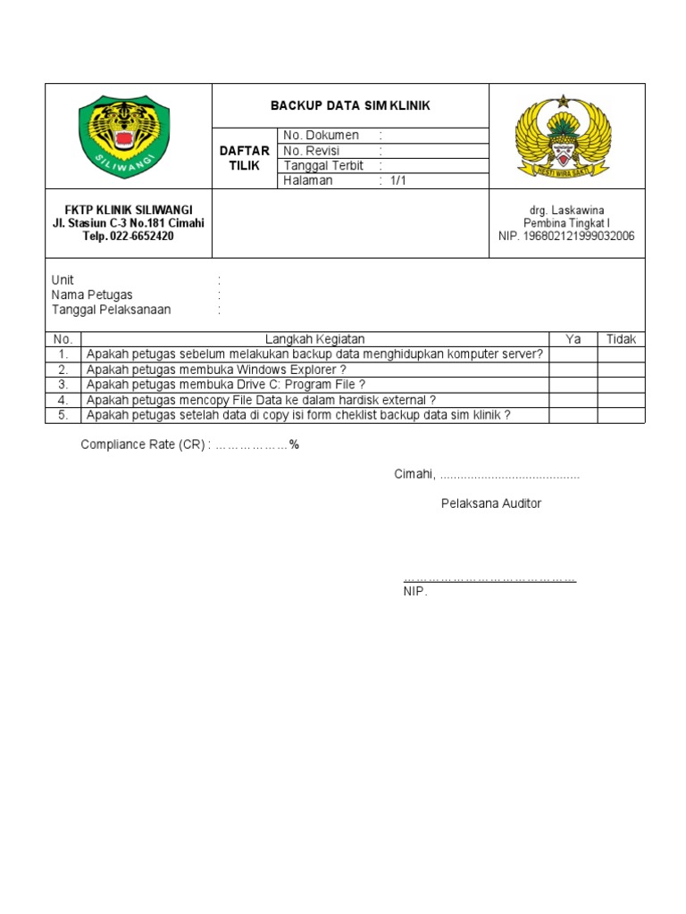 Daftar Tilik SOP Backup Data Sim Klinik | PDF | Komputer