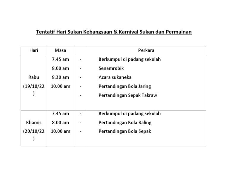 Tentatif Hari Sukan Kebangsaan | PDF