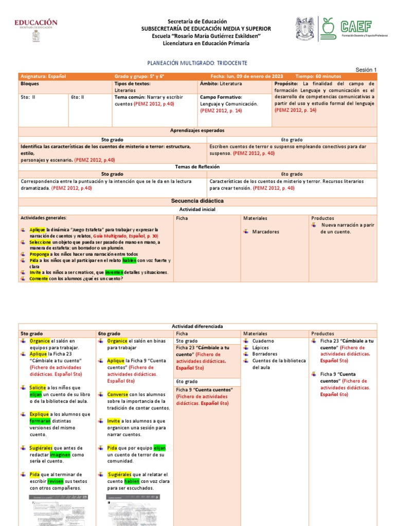 PLANEACION MULTIGRADO_EJEMPLOS TRIDOCENTE FORMATO SIMPLEX | PDF ...