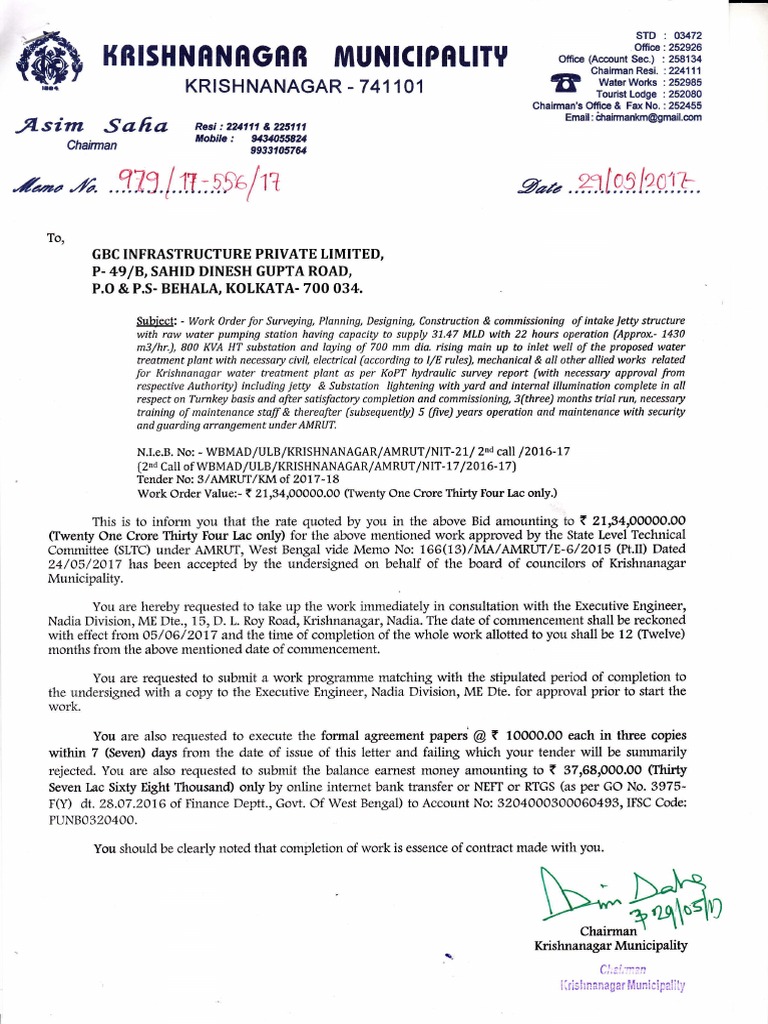 Work Order | PDF | Water And Politics | Water Supply