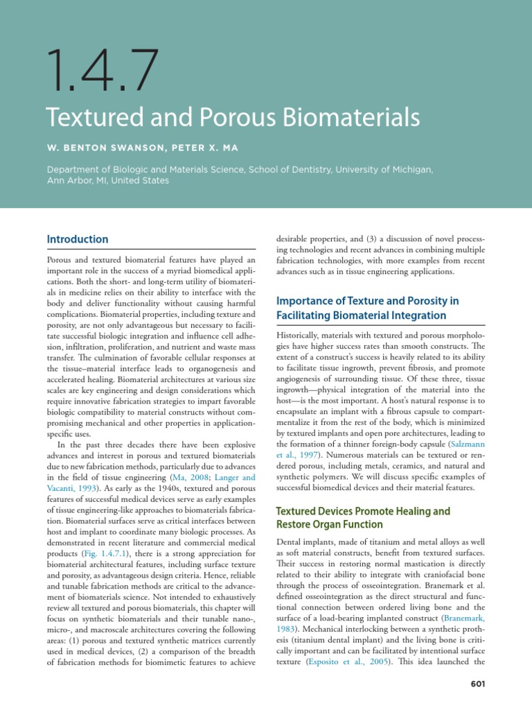 Textured and Porous Biomaterials: W. Benton Swanson, Peter X. Ma | PDF ...