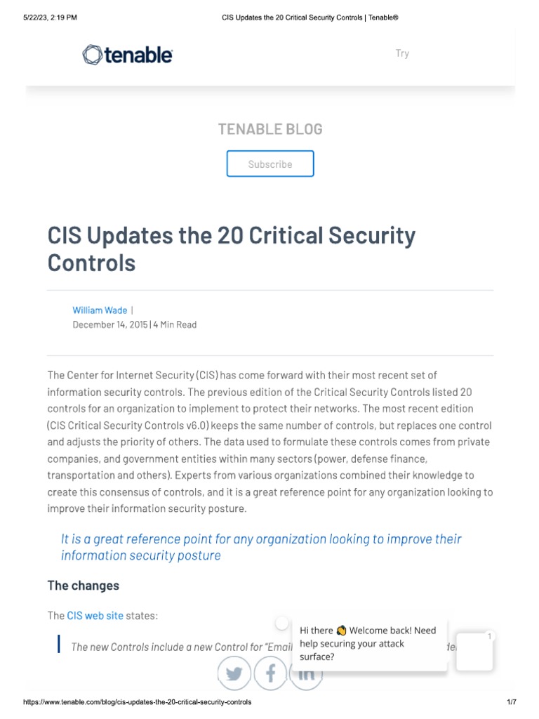 CIS Updates The 20 Critical Security Controls | PDF