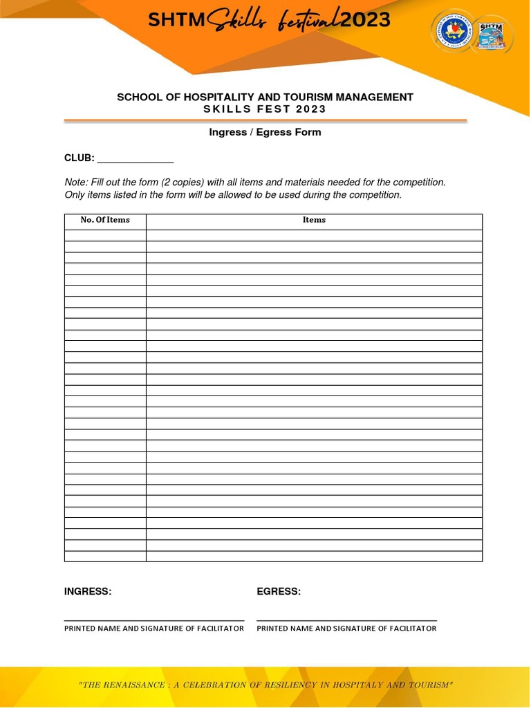 IngressEgress Form Recipe Form Procedure Skills Fest 2023 | PDF