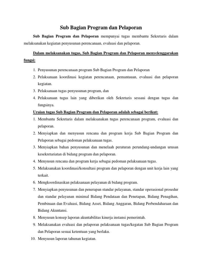 Sub Bagian Program Dan Pelaporan | PDF