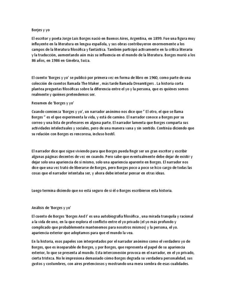 Análisis de "Borges y yo" | PDF | Cuentos