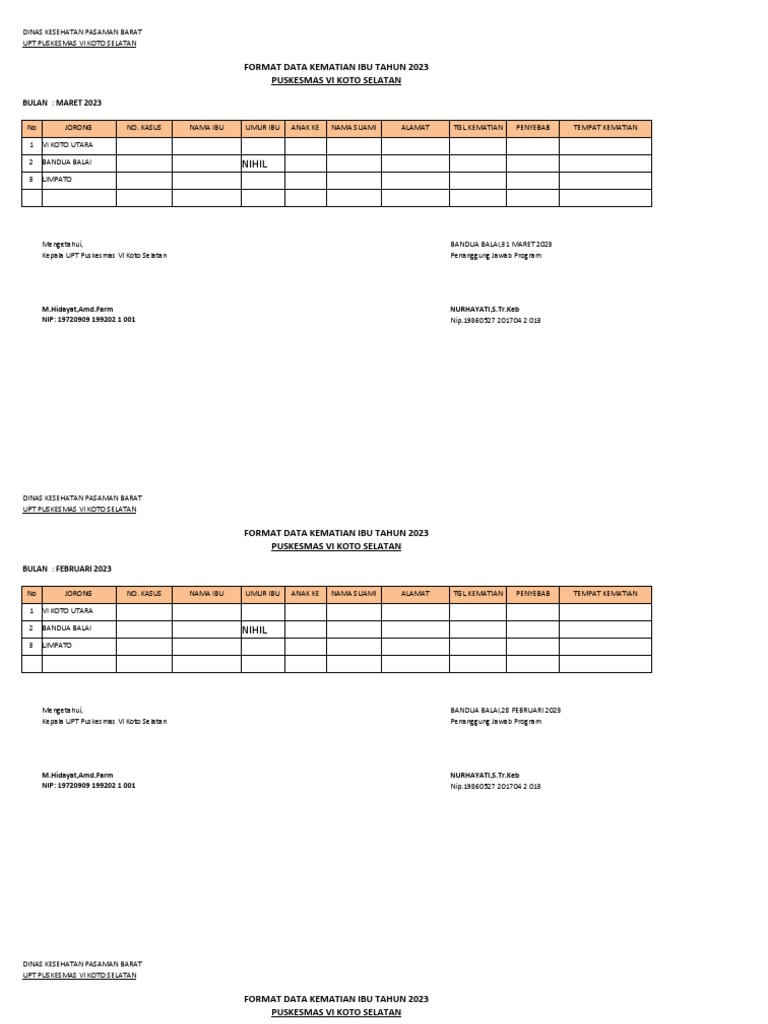 Data Kematian Ibu 2023 Pasaman Barat | PDF