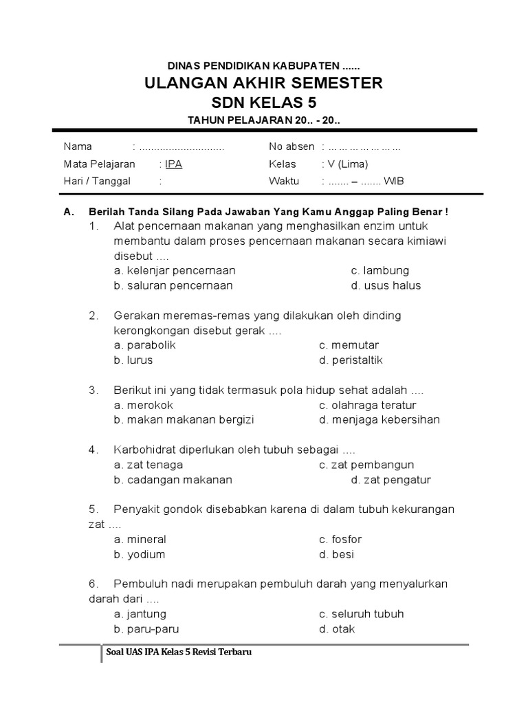 Soal Uas Ipa Kelas 5 | PDF