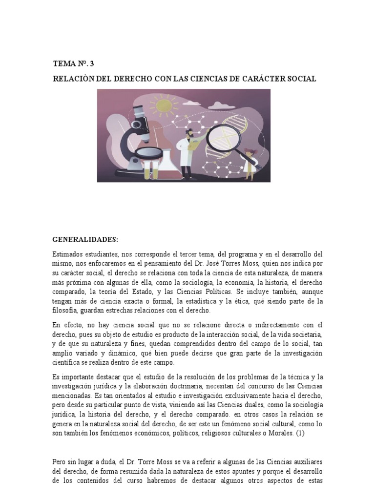 TEMA No. 3. RELACIÒN DEL DERECHO CON OTRAS CIENCIAS DE CARACTER SOCIAL ...