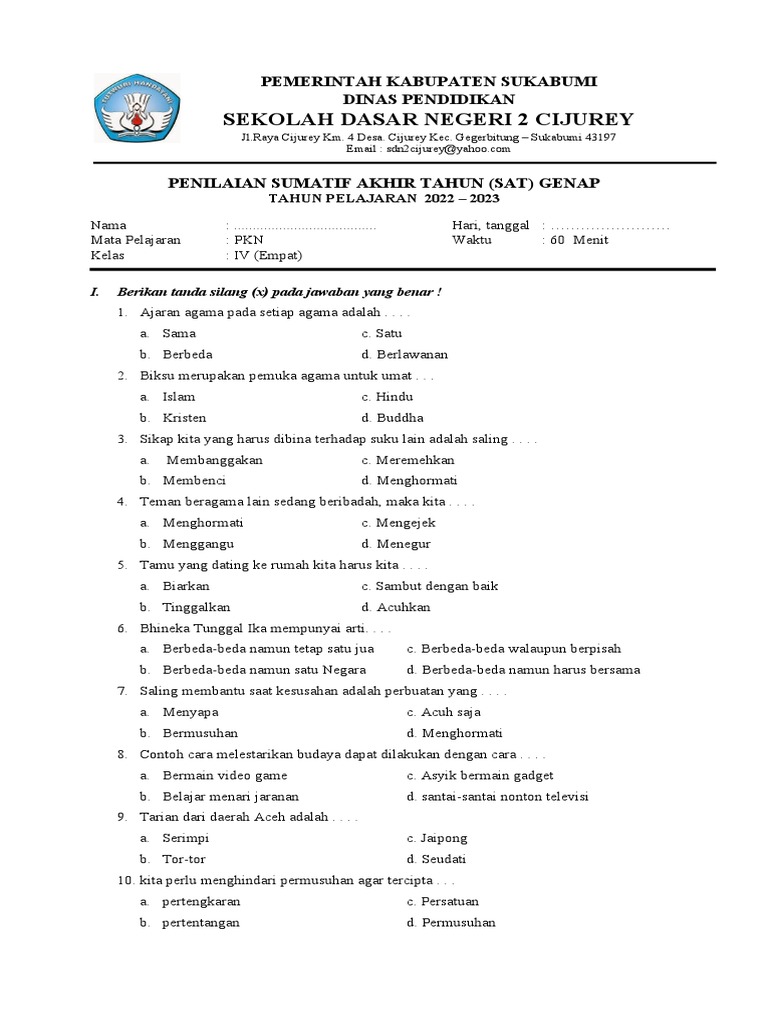 Soal Sumatif Akhir Tahun Kelas 4 | PDF