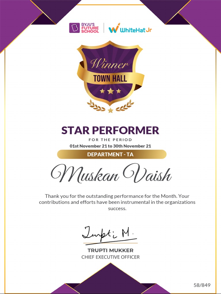 Star Performer Certificate | PDF