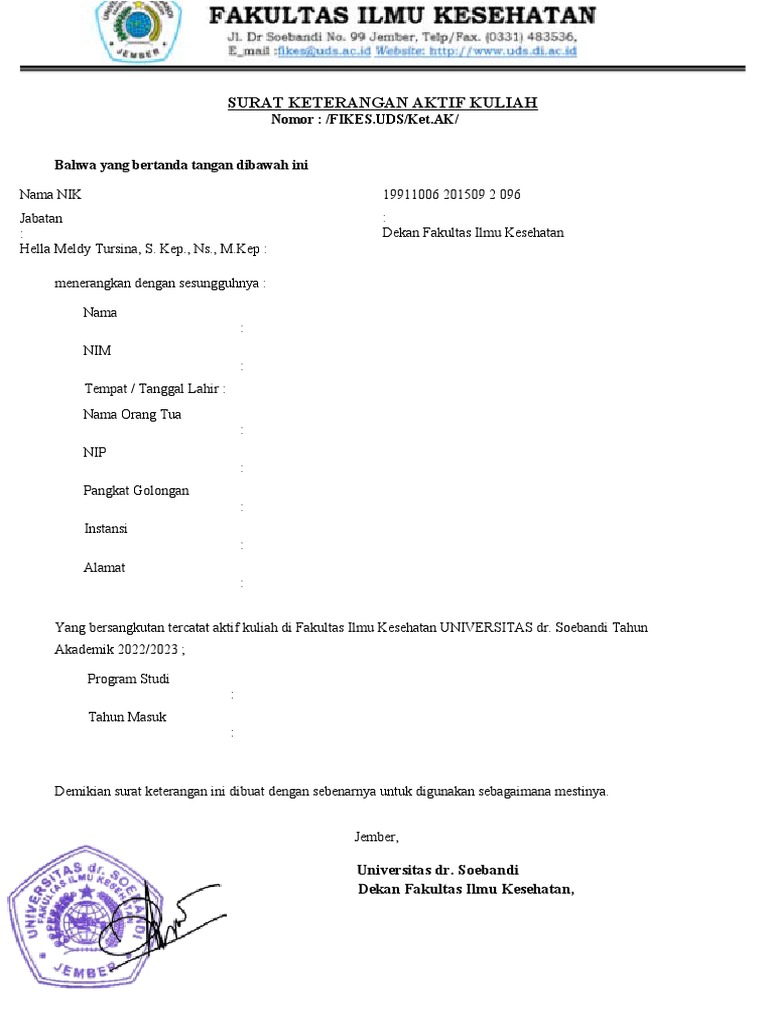 Surat Aktif Kuliah | PDF