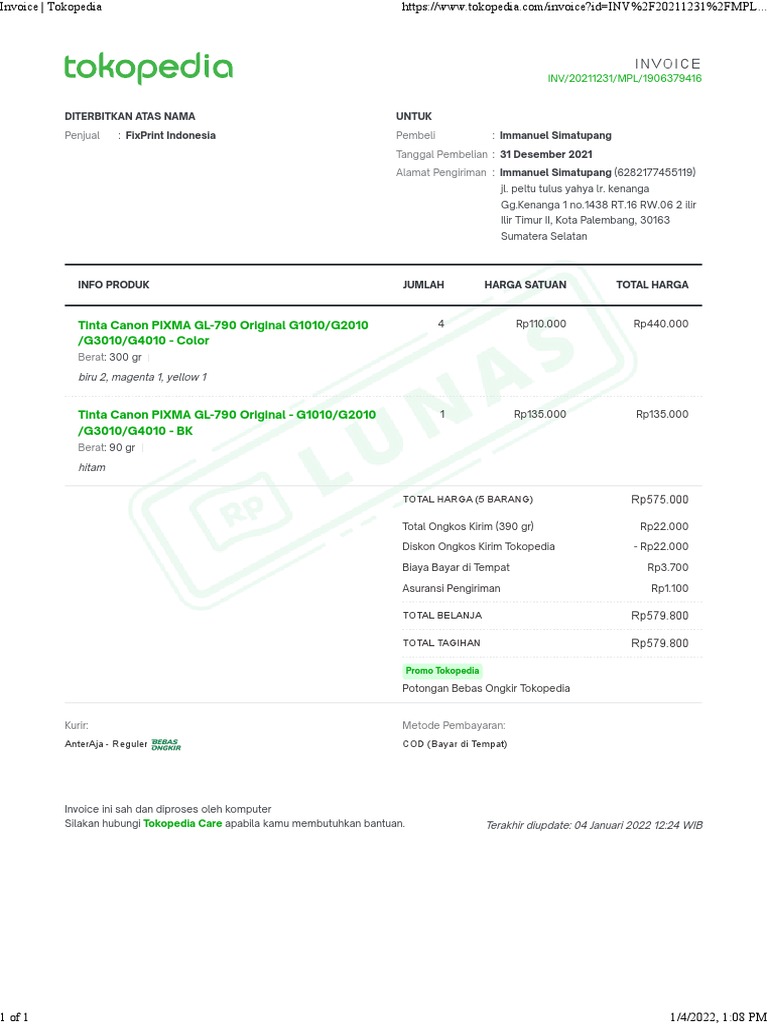 Invoice Tinta 2022 | PDF