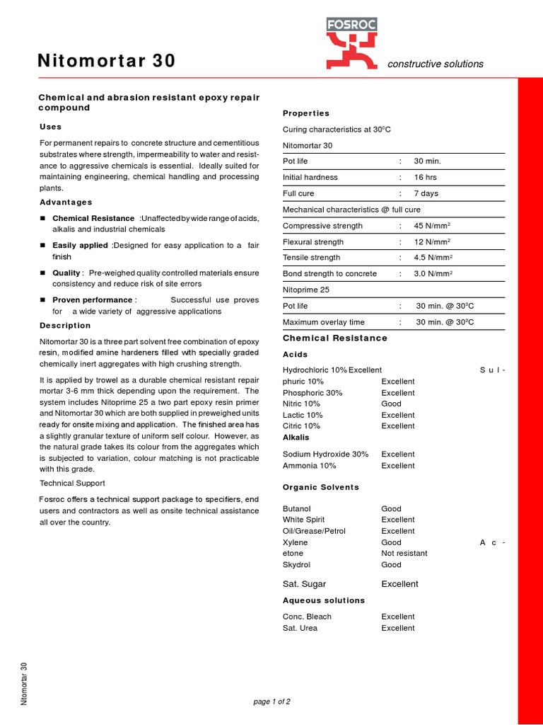 Nitomortar 30 | PDF | Epoxy | Concrete