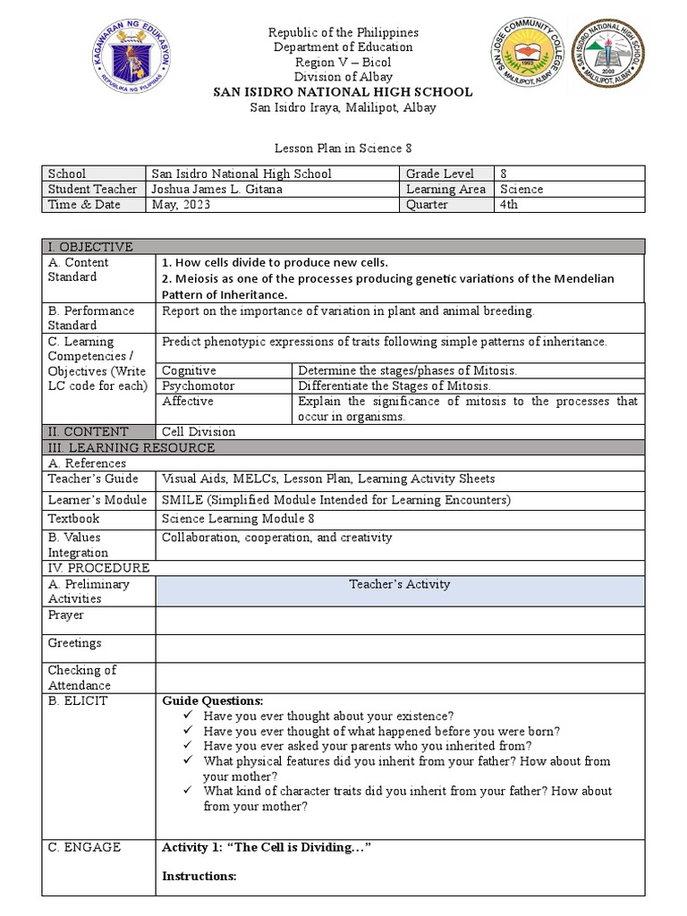 Q4LP2 Mitosis LessonPlan | PDF | Mitosis | Cognition