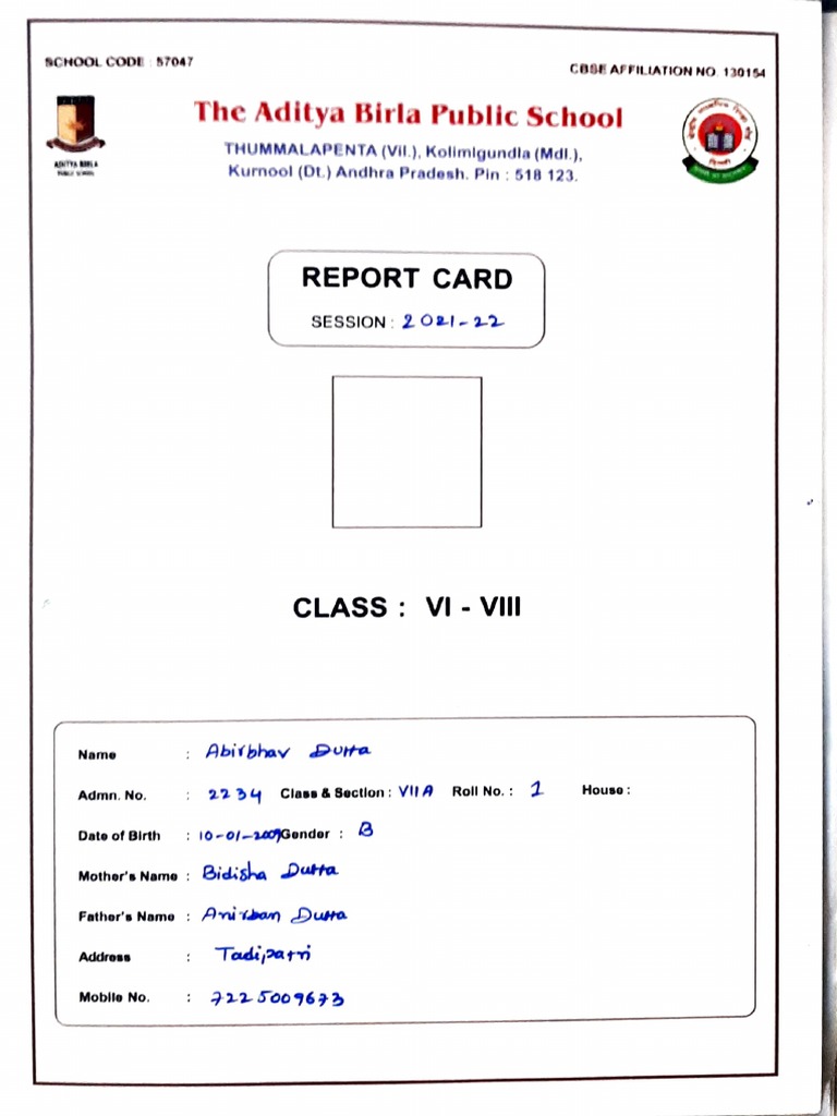 Class 7 Report Card 2021-22 | PDF | Cognition | Cognitive Science