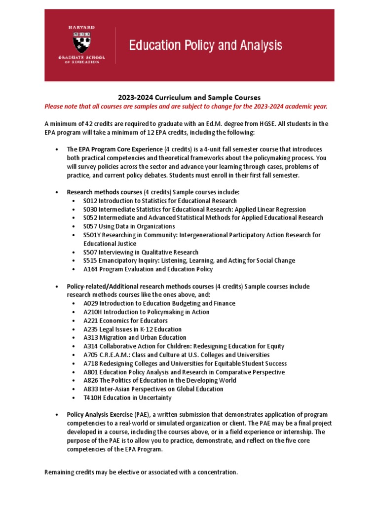 Epa Curriculum and Sample Courses 2023-2024 | PDF | Statistics | Policy ...