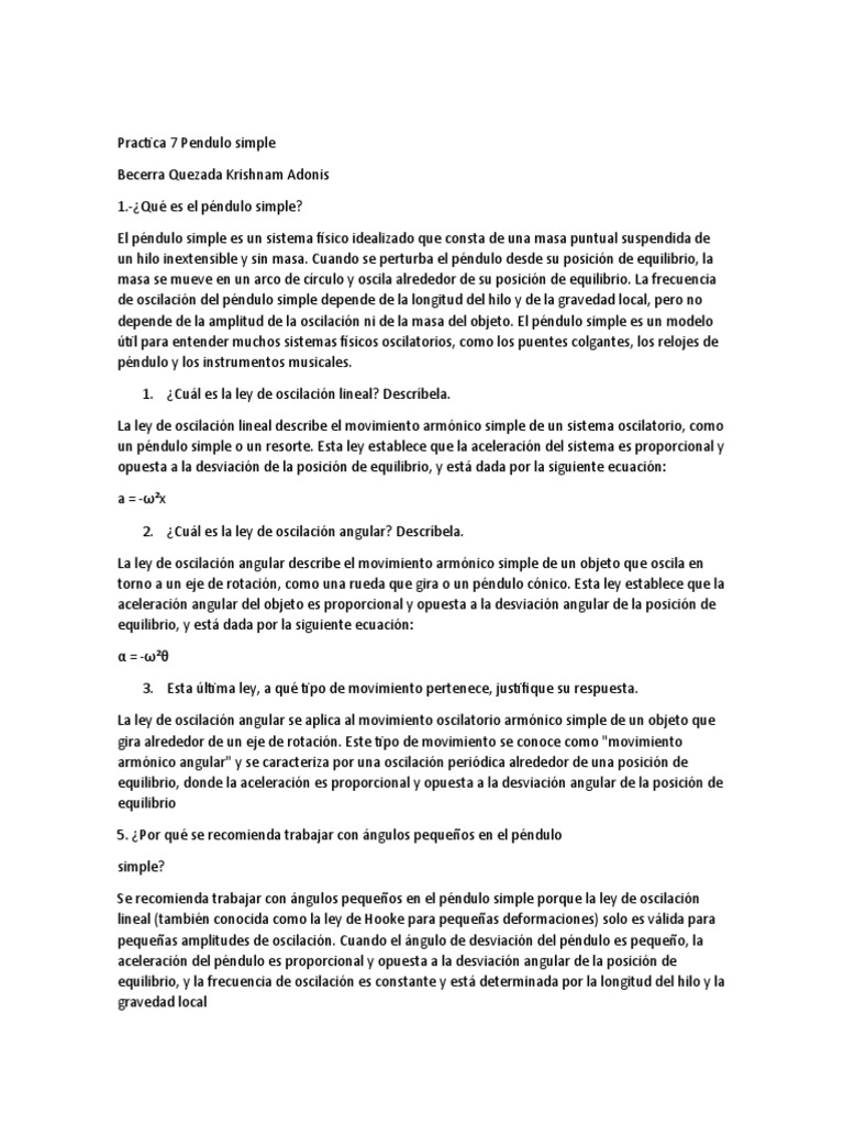 Practica 7 Pendulo Simple | PDF | Péndulo | Oscilación