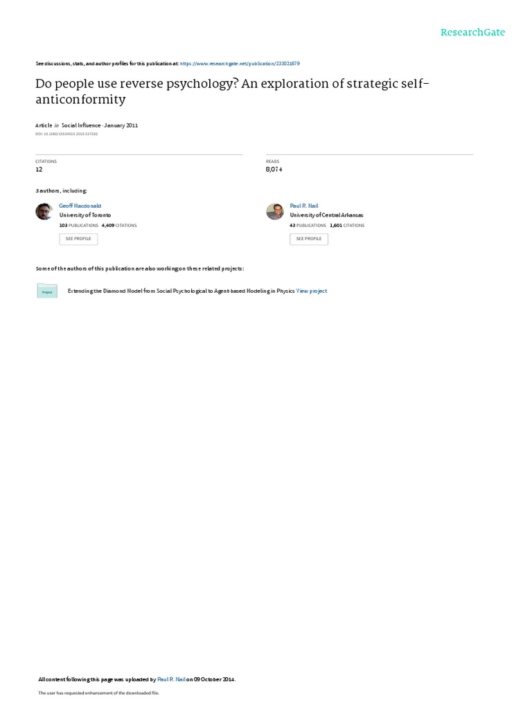 Do People Use Reverse Psychology An Exploration of | PDF | Psychology ...