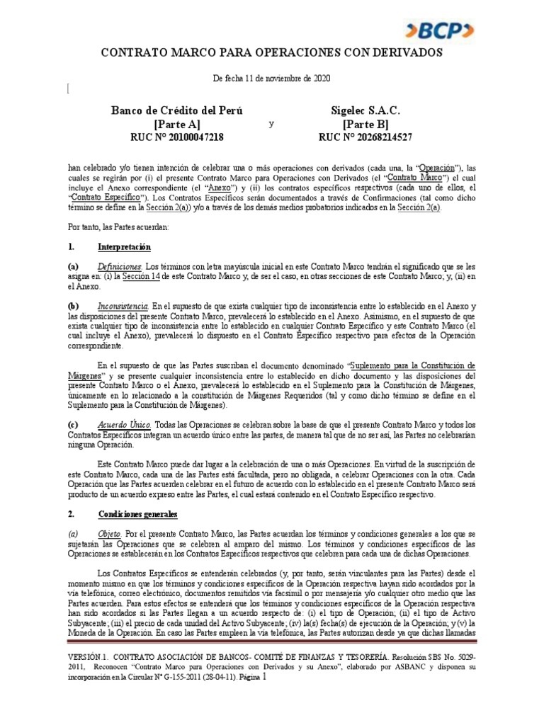 Modelo de Contrato Marco para OPeraciones Con Derivados | PDF | Pagos ...