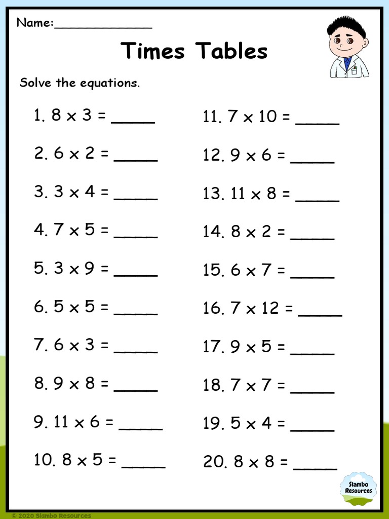 Grade 3 Multiplication Times Tables Worksheet 5 | PDF
