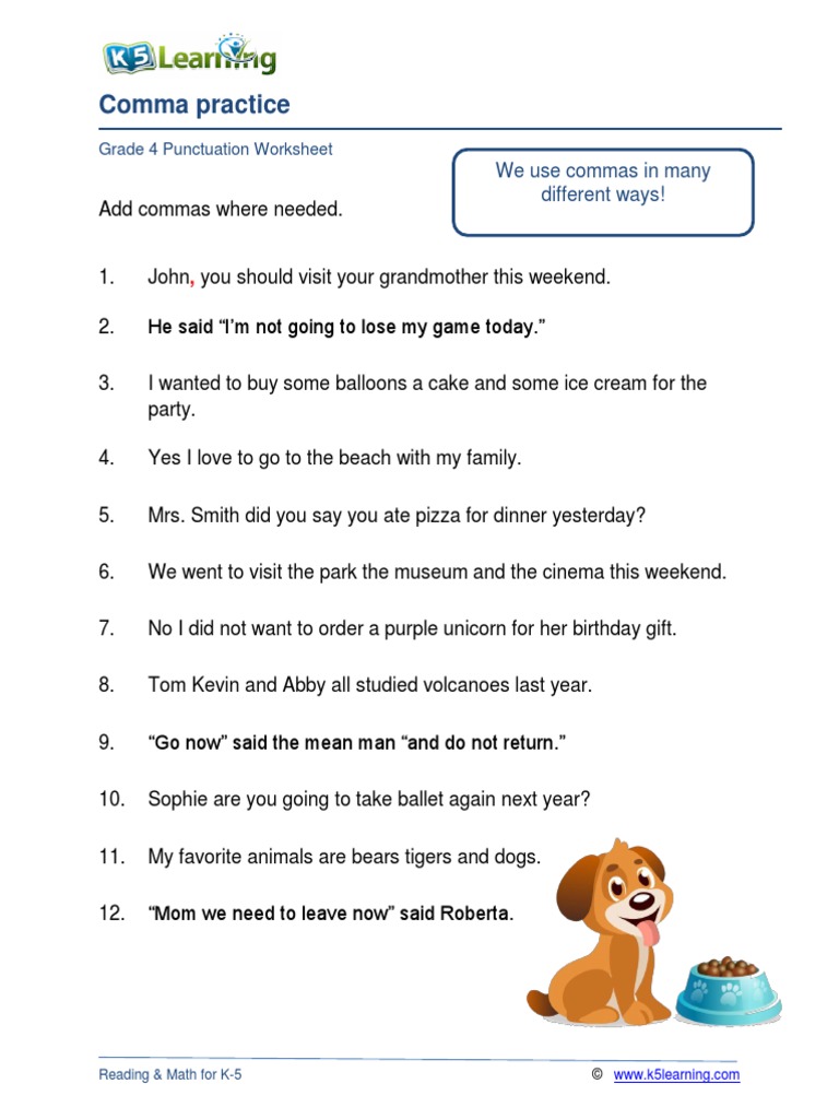 Grade 4 Comma Practice Worksheet | PDF | Home & Garden | Mystery ...