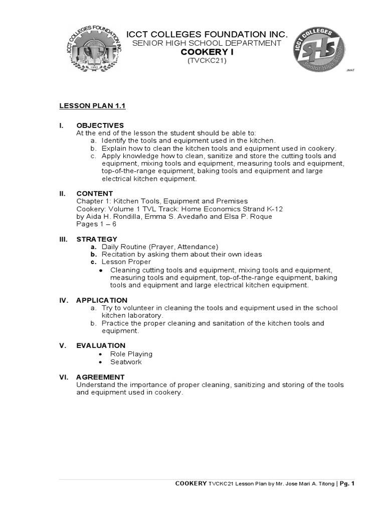 Lesson Plan Cookery | PDF | Lesson Plan | Packaging And Labeling