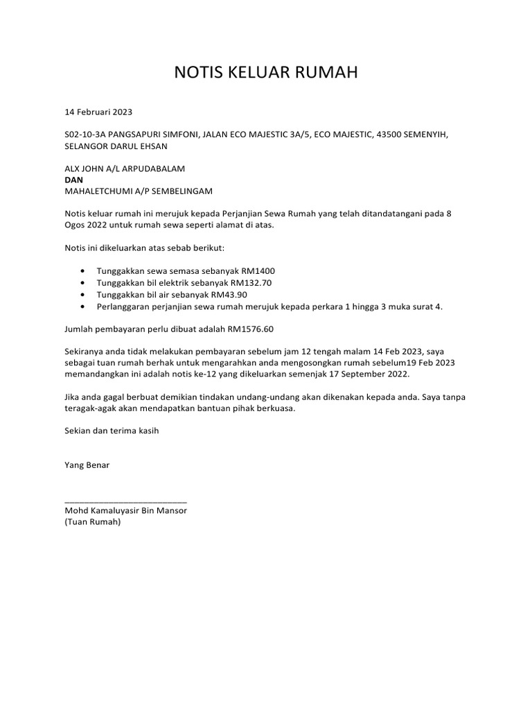 NOTIS KELUAR RUMAH SIMFONI | PDF