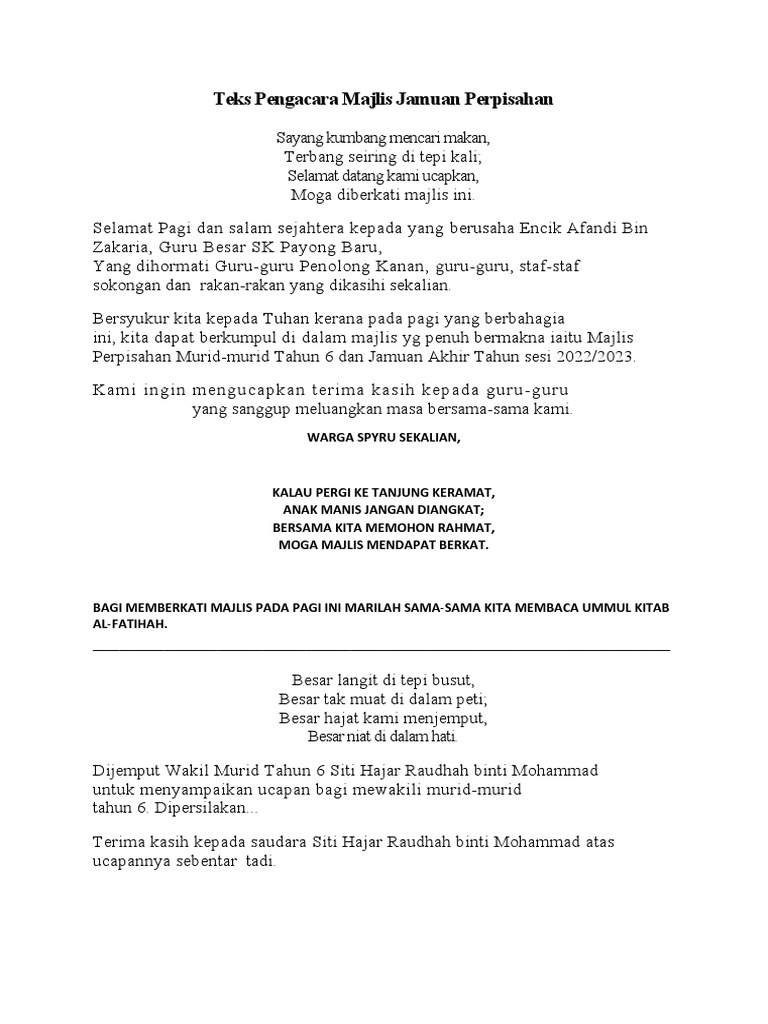 Teks Pengacara Majlis Jamuan Perpisahan | PDF