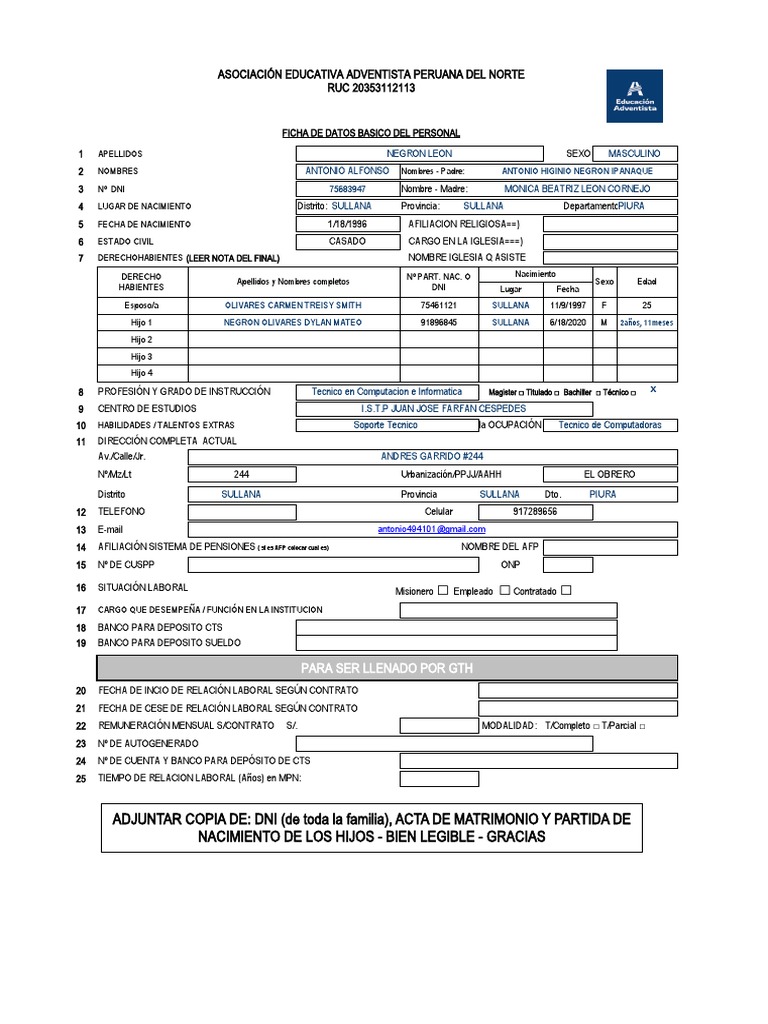 Formato Datos de Personal | PDF