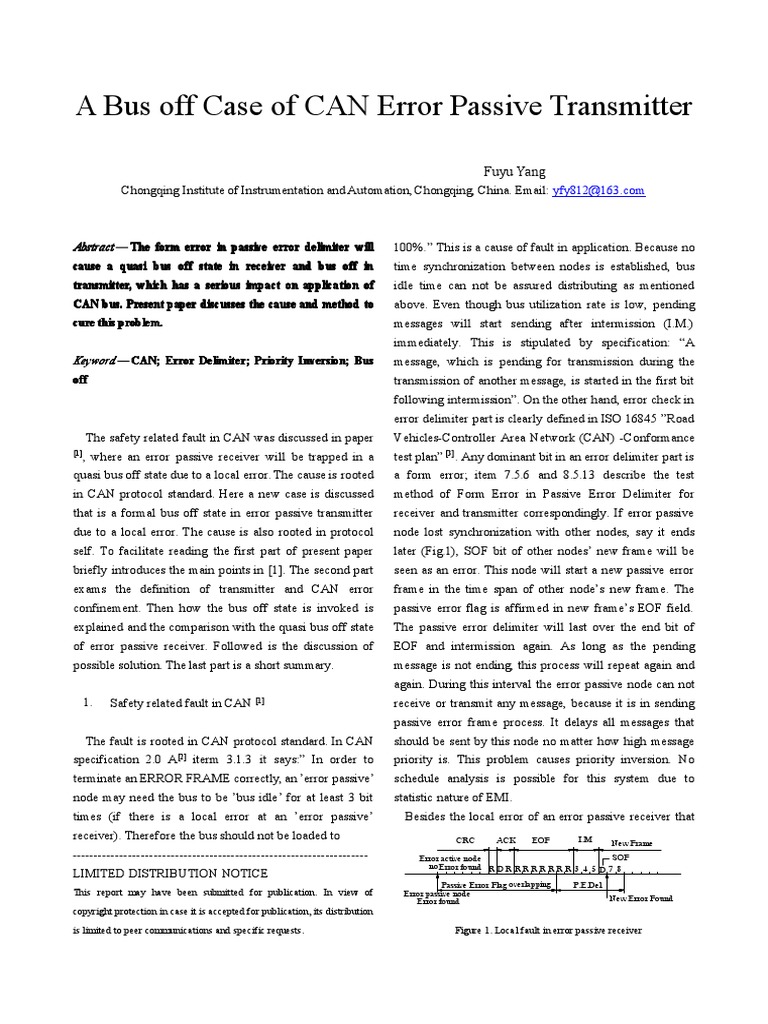 A Bus Off Case Of CAN Error Passive Transmitter PDF Computer