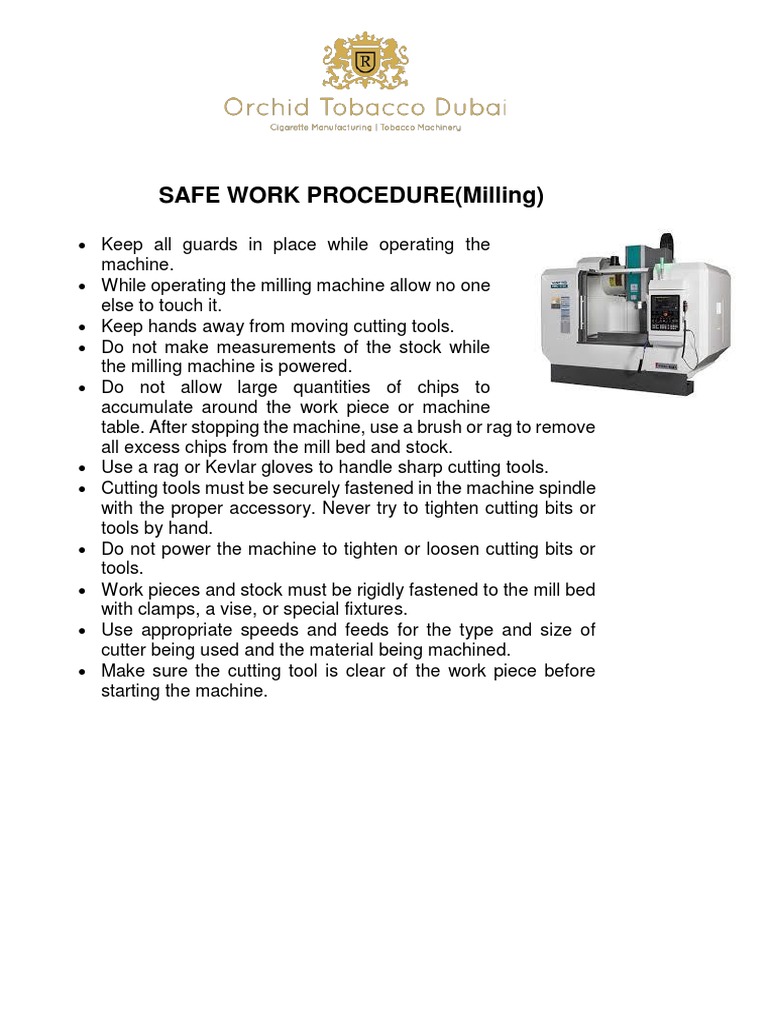 SAFE WORK PROCEDURE (Milling) | PDF | Home & Garden
