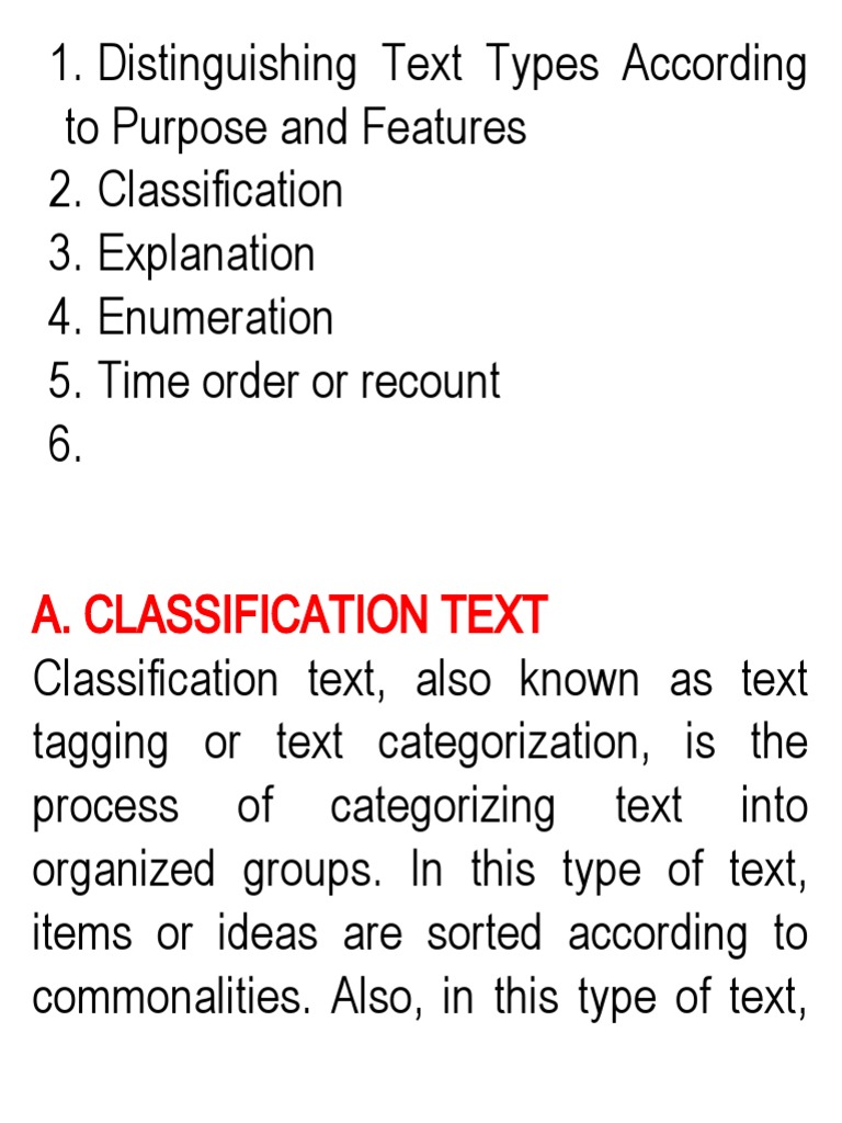 Distinguishing Text Types According To Purpose and Features | PDF ...