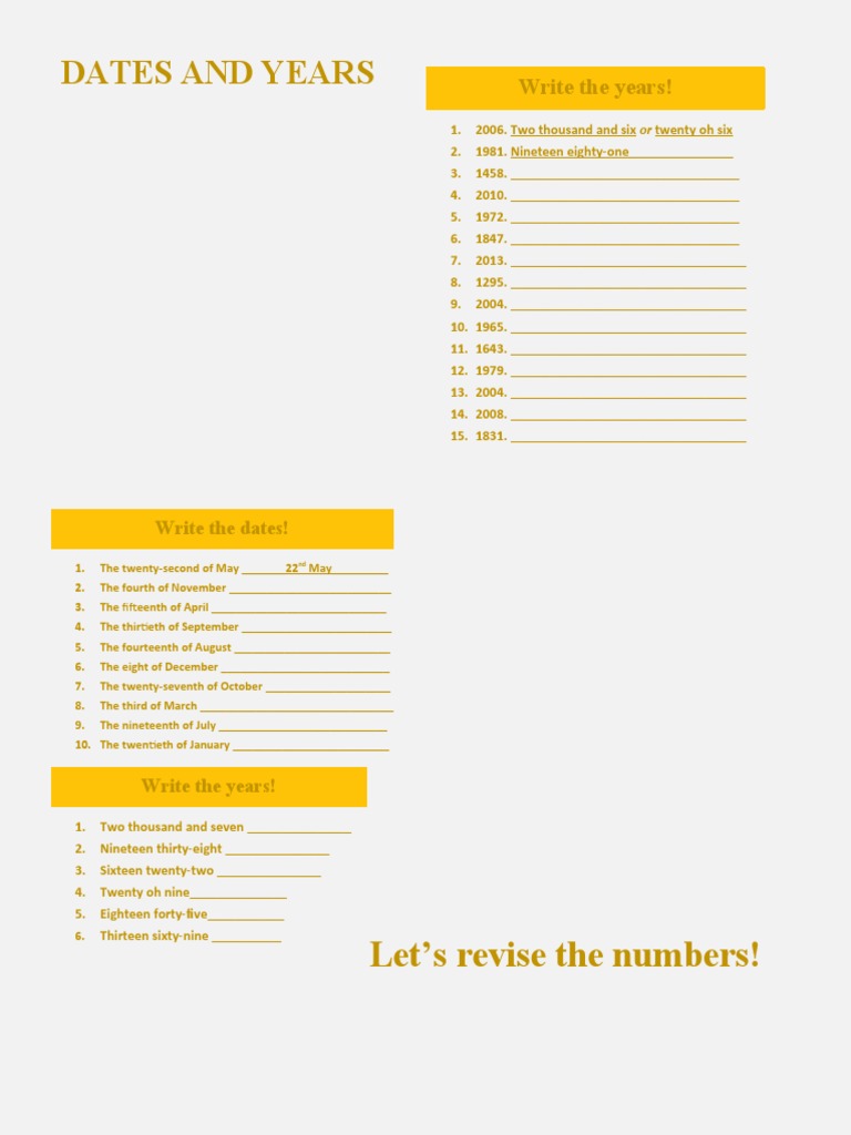 Dates and Years Tests - 118528 | PDF | Travel
